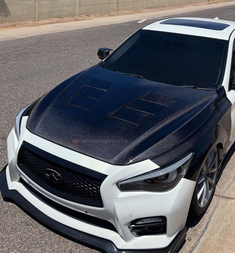 H-Spec Q50 Carbon Fiber Hood w/ dual vents - V7 Motorsports